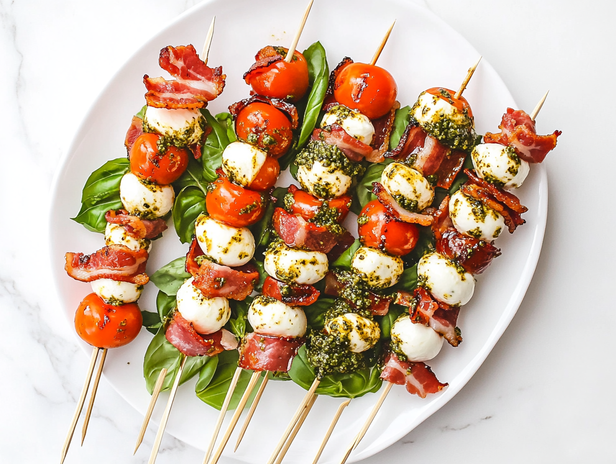 Caprese Salad Skewers With Pesto and Bacon Recipe