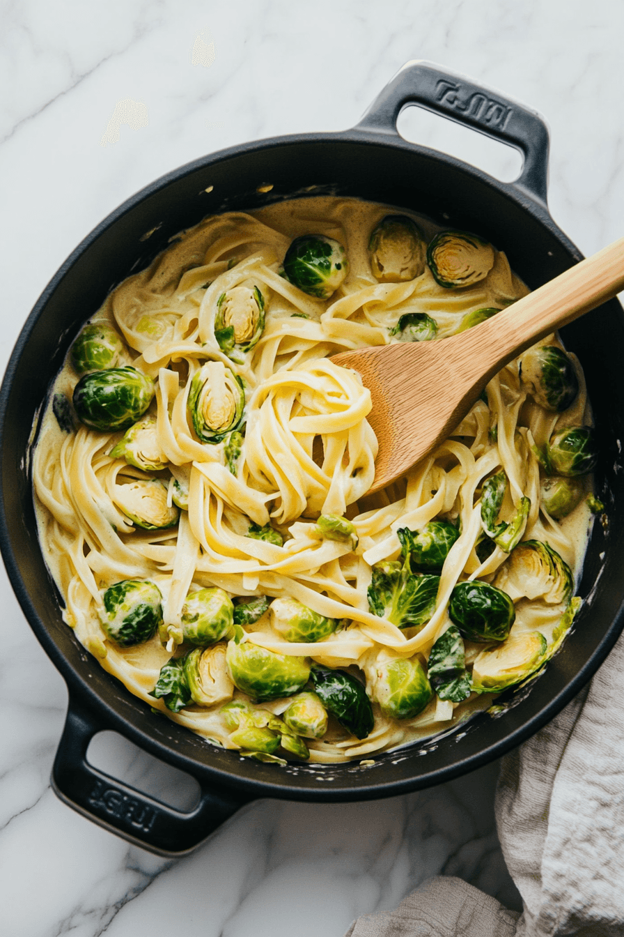 Vegan One Pot Creamy Garlic Brussels Sprouts Pasta Recipe That Will ...