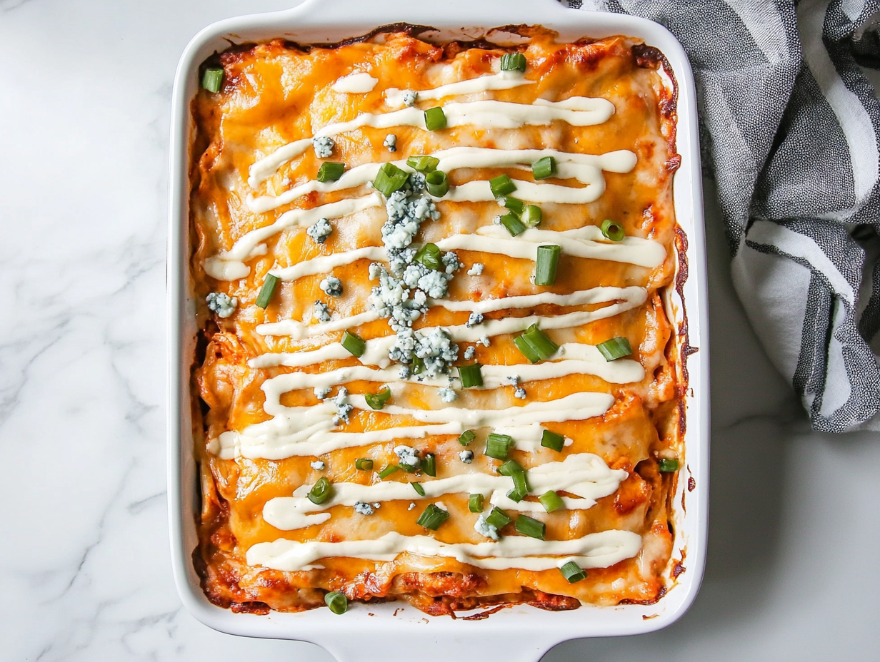 Cheesy Buffalo Chicken Lasagna Ranch Drizzle Recipe